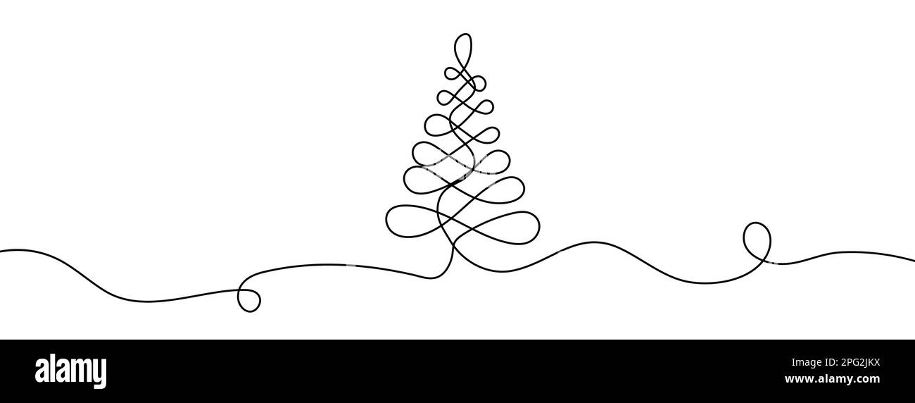 Christmas background with tree one line drawing, vector illustration ...