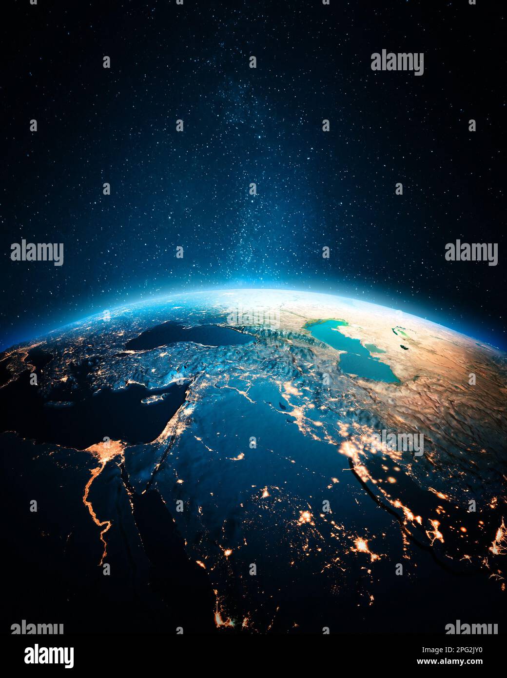 Middle East city lights at night. Elements of this image furnished by ...