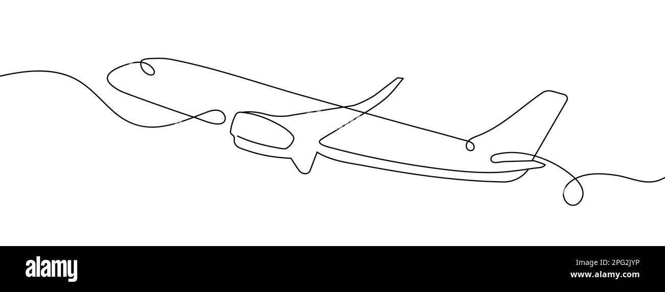 Plane continuous line vector illustration. One line simple plane ...