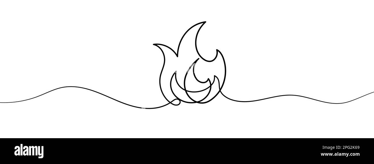 Continuous line drawing of fire. Flame linear icon. One line drawing ...