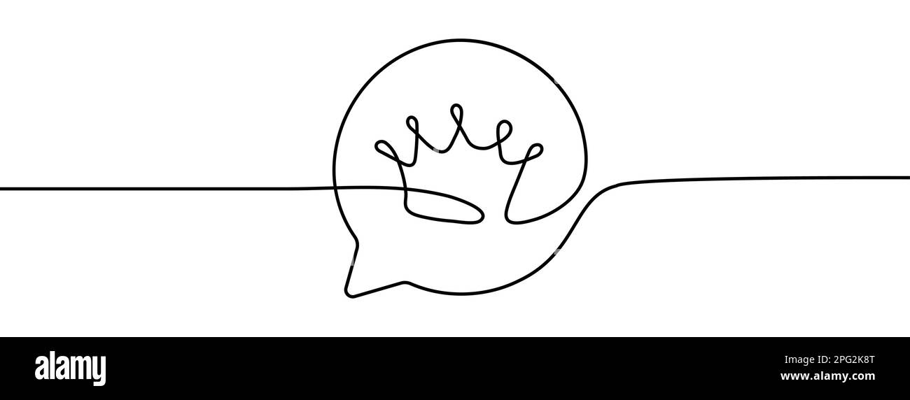 Crown in the message bubble. One continuous line vector illustration ...