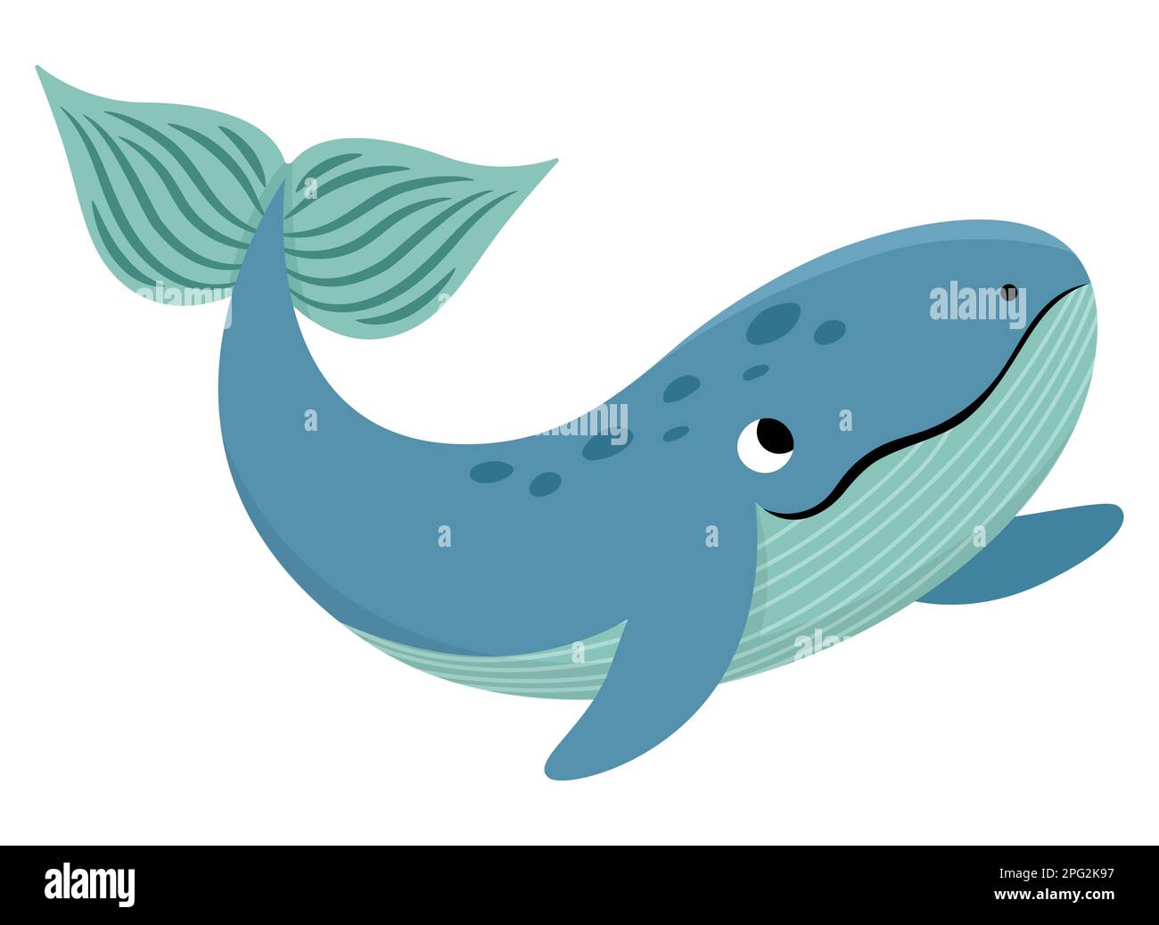 Vector blue whale icon. Under the sea illustration with cute funny fish ...