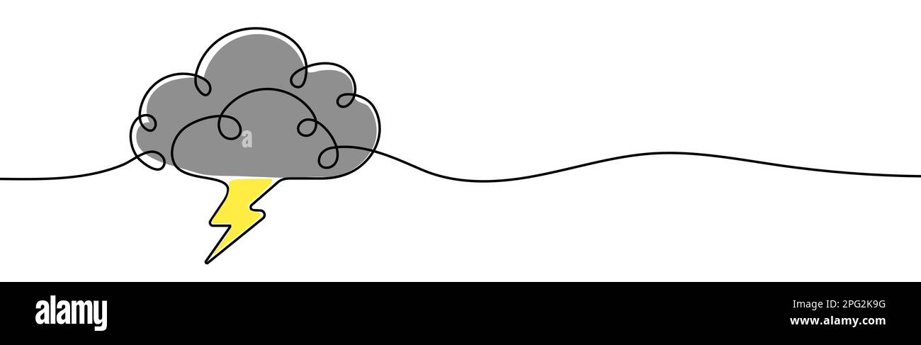 Single continuous line art rainy stormy cloud. One line sketch outline ...