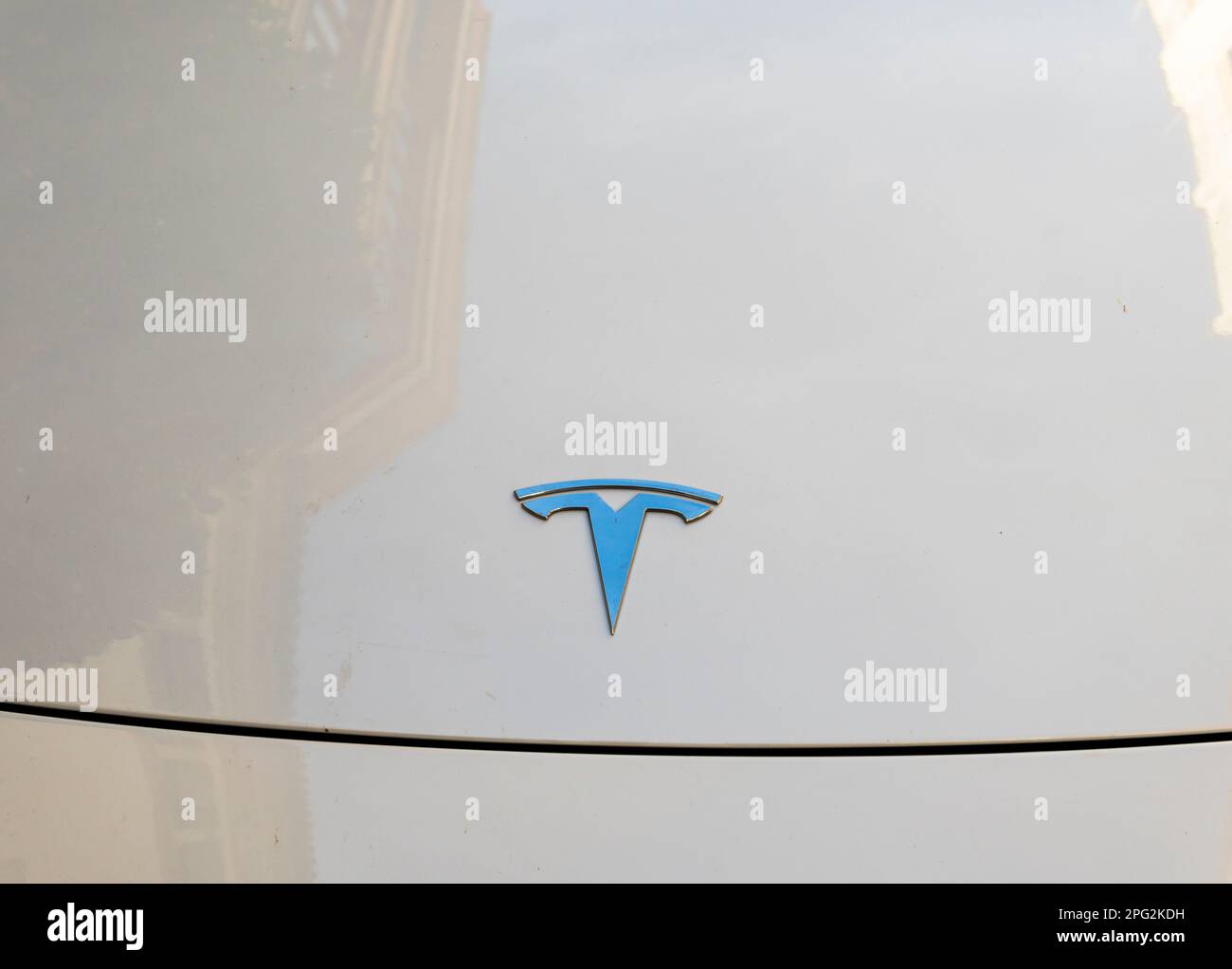 Felanitx, Spain; march 17 2023: White electric car of the Tesla company ...