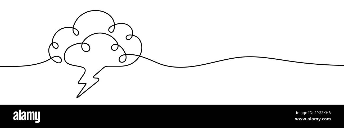 Single continuous line art rainy stormy cloud. One line sketch outline ...