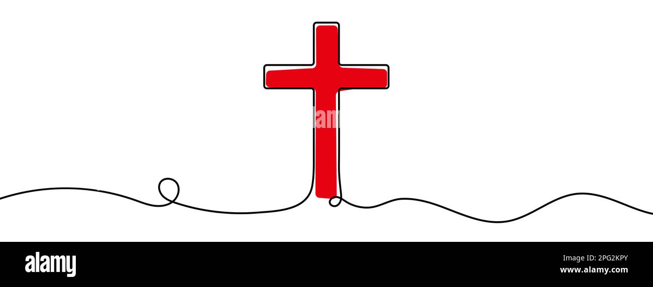 Continuous one single line drawing Cross. Christianity icon vector ...