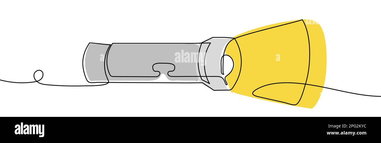 Flashlight one line. Continuous vector illustration of turned on ...