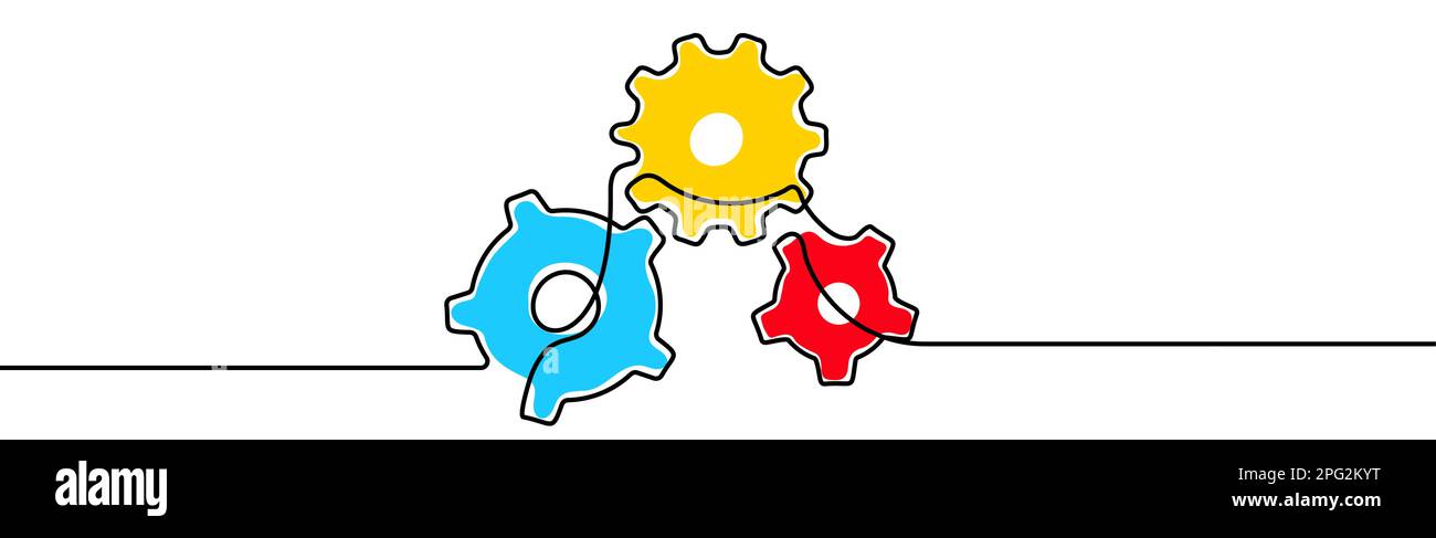 Three gear one line drawing. One continuous line illustration of gear ...