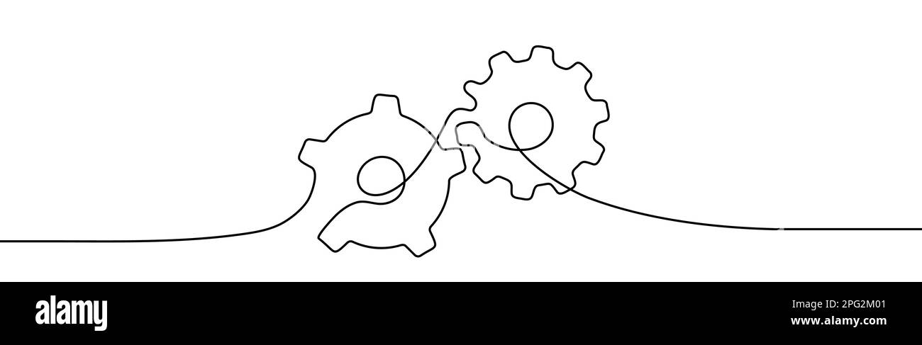 Gears one line drawing. One continuous line illustration of gears ...