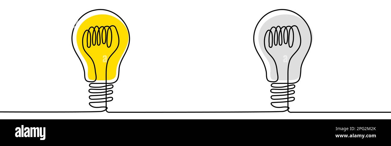 Turned on and off, yellow and gray ontinuous one line drawing of ...