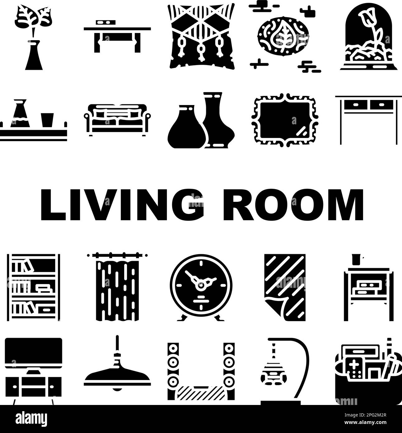 living room interior icons set vector Stock Vector Image & Art - Alamy
