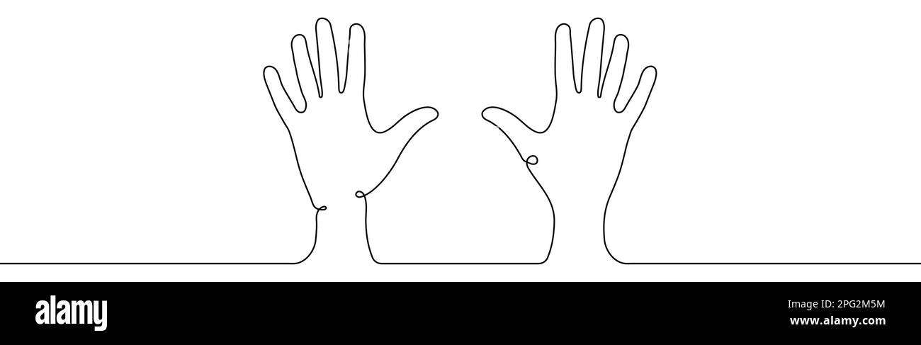 Two Hands Line Art Drawing. Continuous Line Drawing of hand. Vector ...