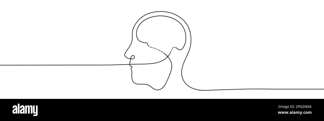 One line illustration of man head with brain. Continuous. Vector ...