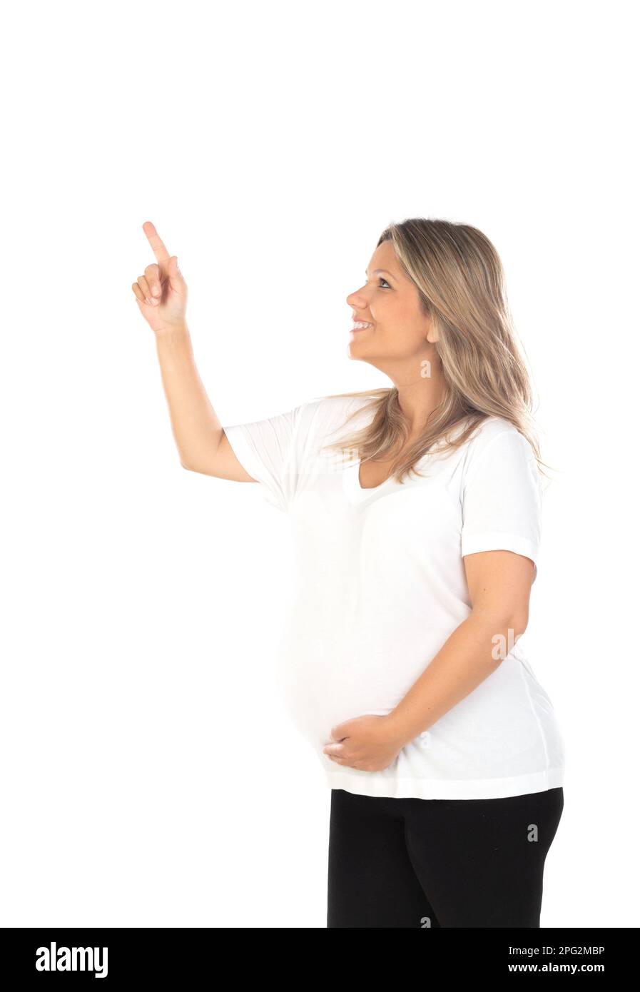 Young beautiful blonde woman pregnant expecting baby over isolated ...