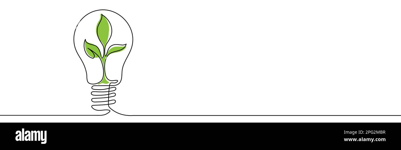 Plant inside Lightbulb with power plug in one line drawing. Creative ...