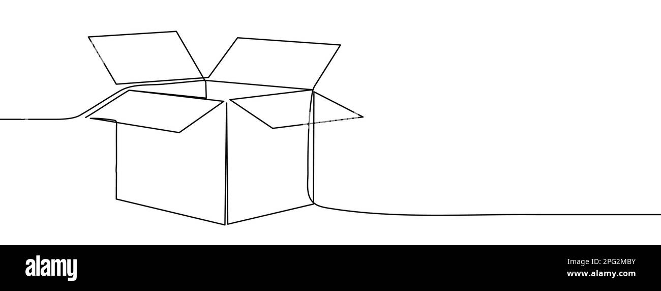 Continuous one line drawing silhouette of a cardboard box. Vector ...