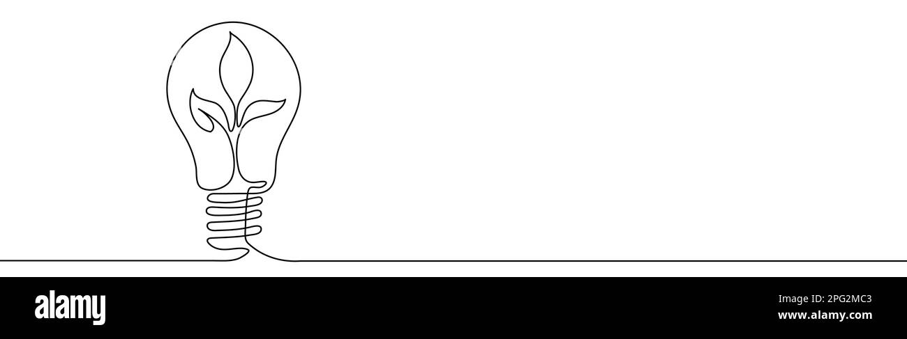 Plant inside Lightbulb with power plug in one line drawing. Creative ...