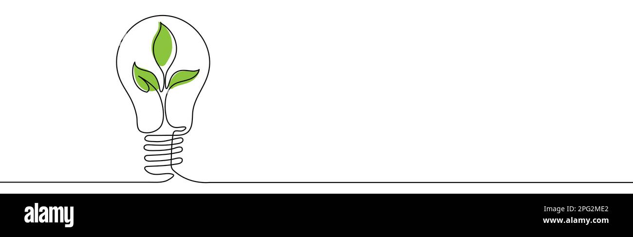 Plant inside Lightbulb with power plug in one line drawing. Creative ...