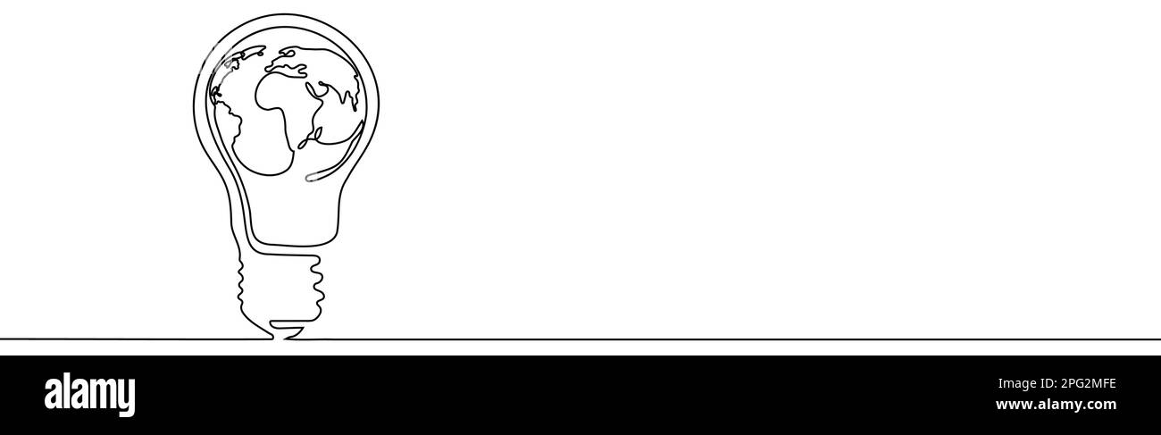 Earth globe inside lightbulb in one continuous line drawing Stock ...