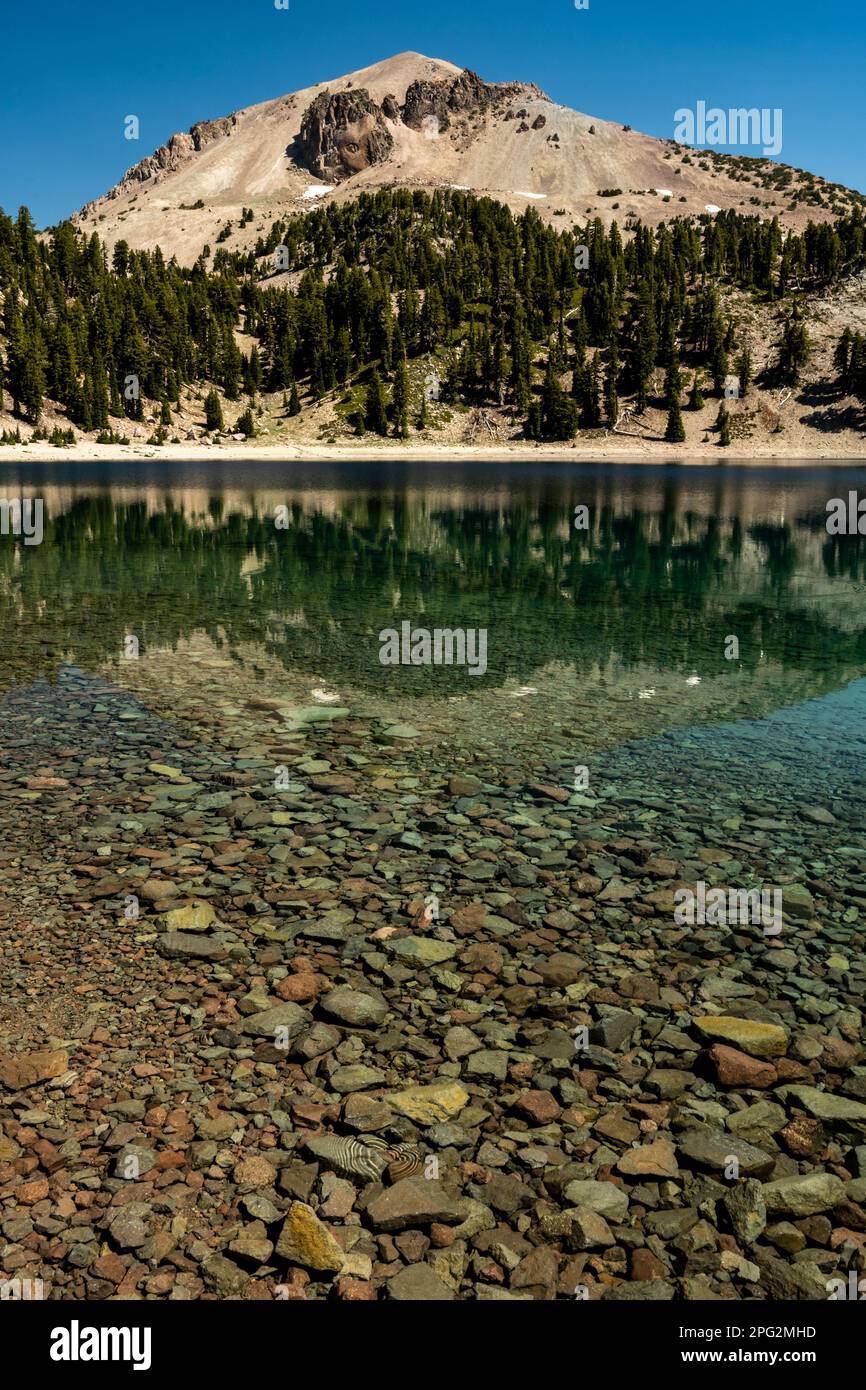 Rainbow Rocks in the Shallow Waters of Lake Helen below Lassen Peak ...