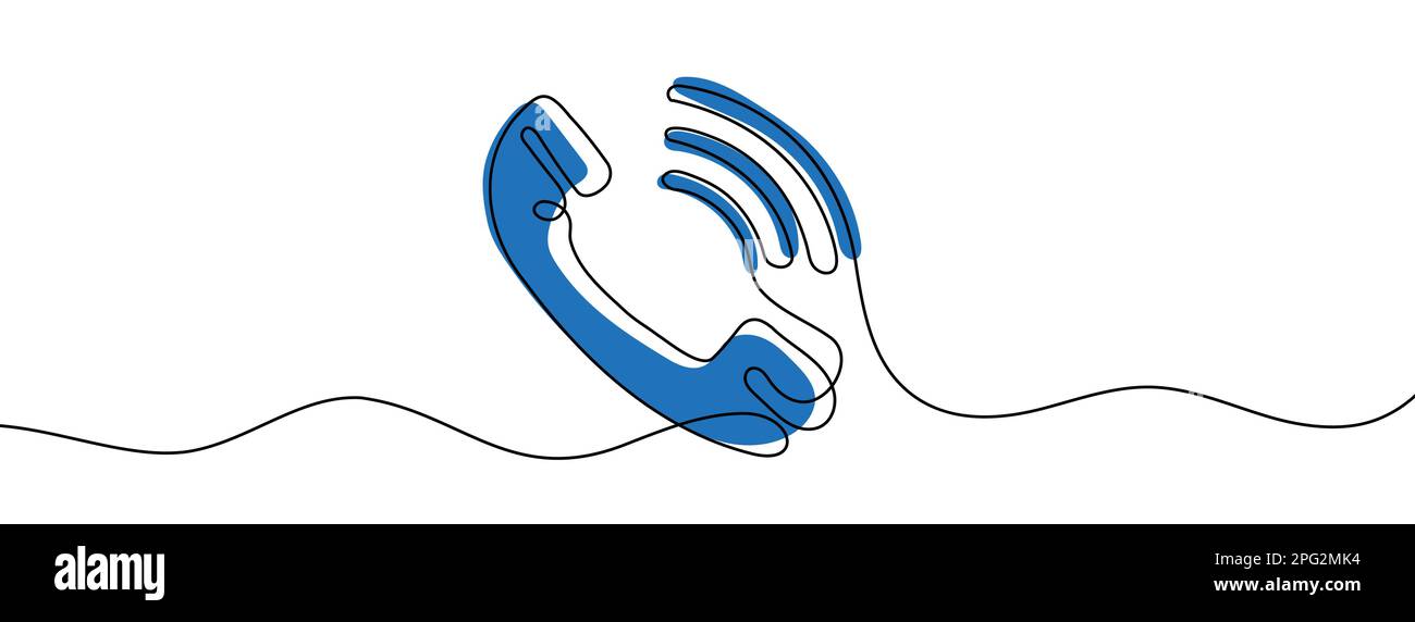 Phone one line. Black continuous outline on a white background. Vector ...