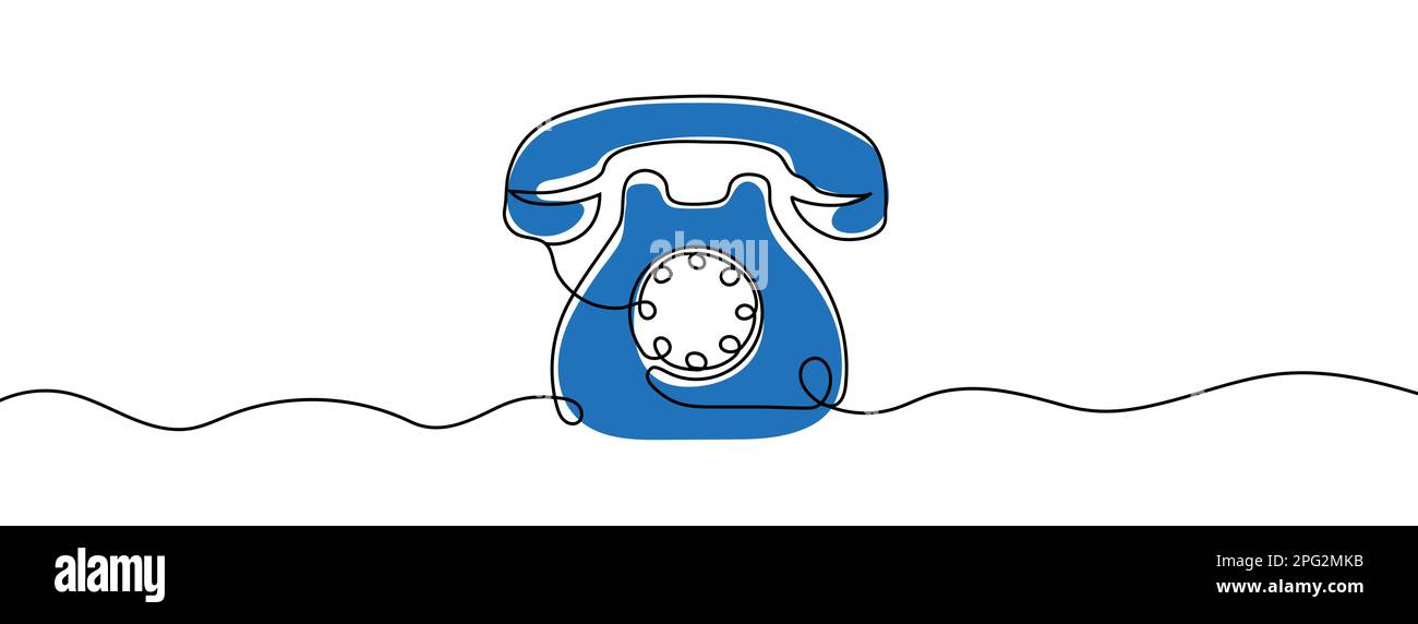 Phone one line. Black continuous outline on a white background. Vector ...
