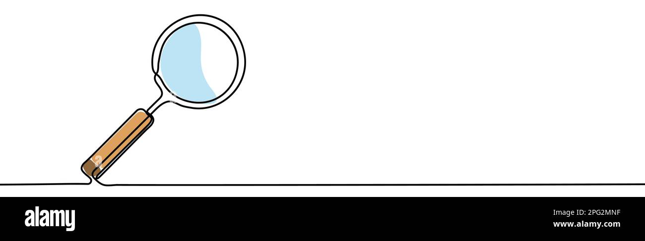 Magnifier on white background. One continuous line art drawing of ...