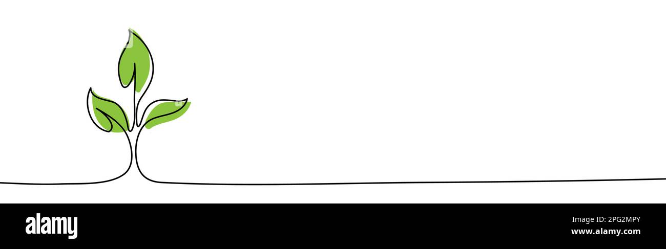 Single continuous line art growing sprout. One line plant vector ...