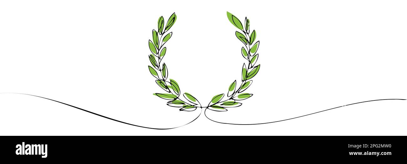 Laurel wreath one line art. Continuous line drawing of festive, solemn ...