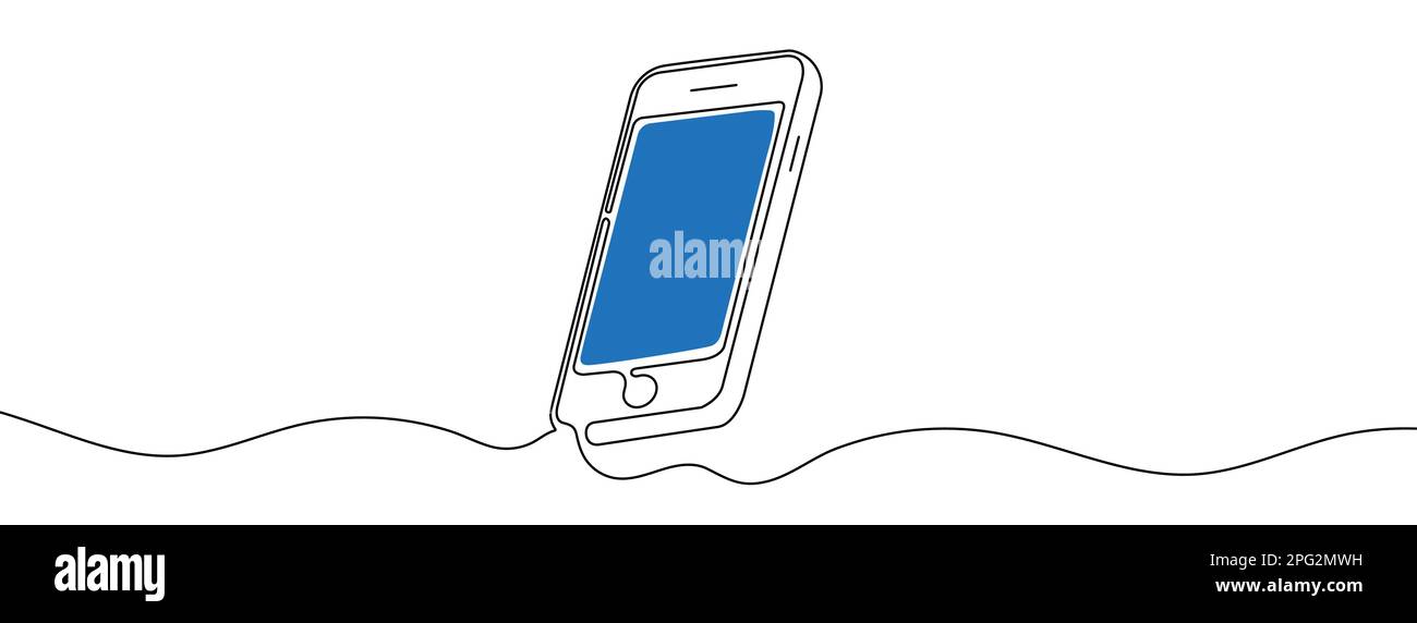 Phone one line. Black continuous outline on a white background. Vector ...