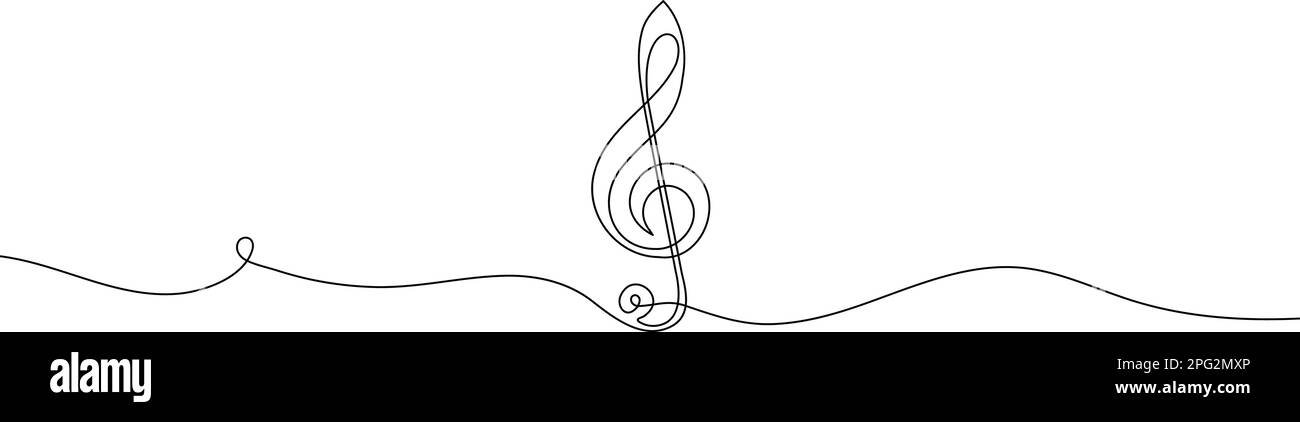 Music sign continuous one line drawing of G key symbol minimalism ...