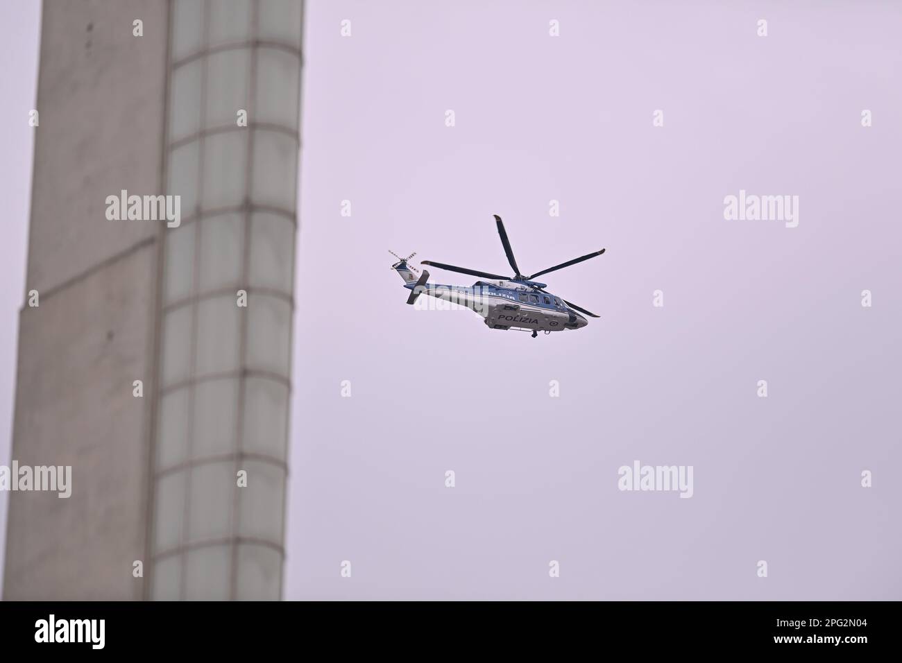 A police helicopter flies over Artemio Franchi stadium during CF ...