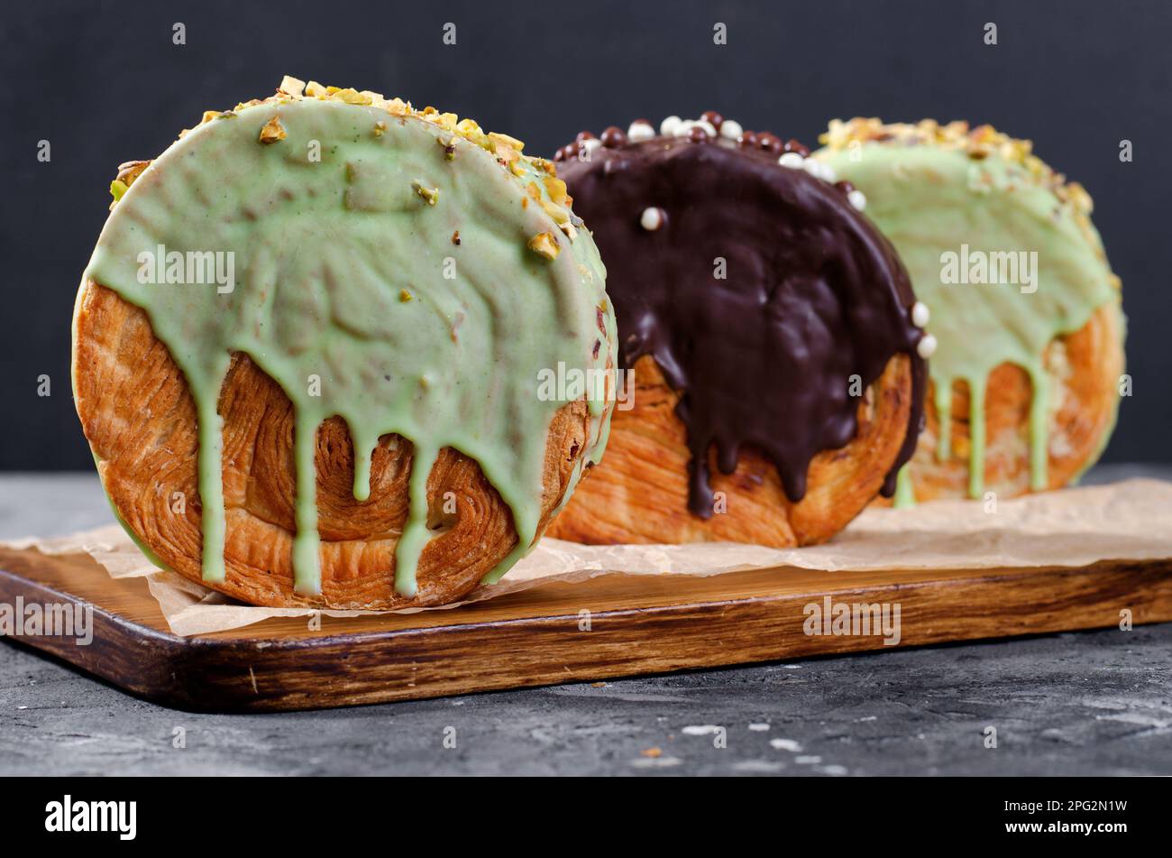 Round Croissant, New York Roll, Trendy Pastry with Chocolate Glaze ...