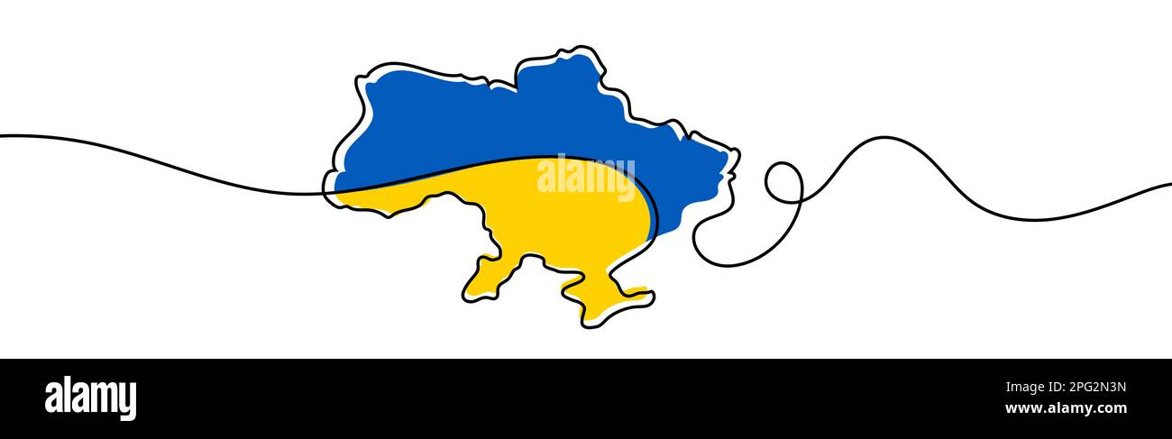 Linear map of Ukraine. One line vector illustration. Continuous country ...