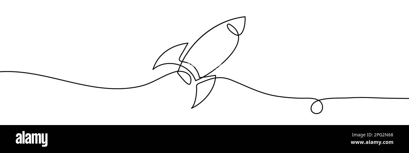 Rocket One Line Vector Illustration Continuous Simple Retro