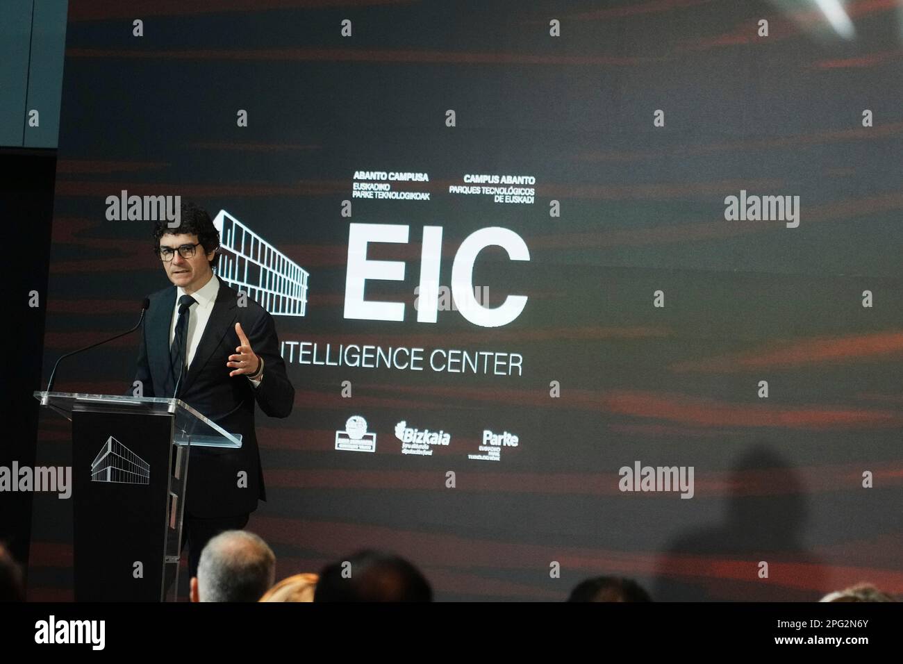 The deputy general of Bizkaia, Unai Rementeria, speaks during the inauguration of the new Abanto ...