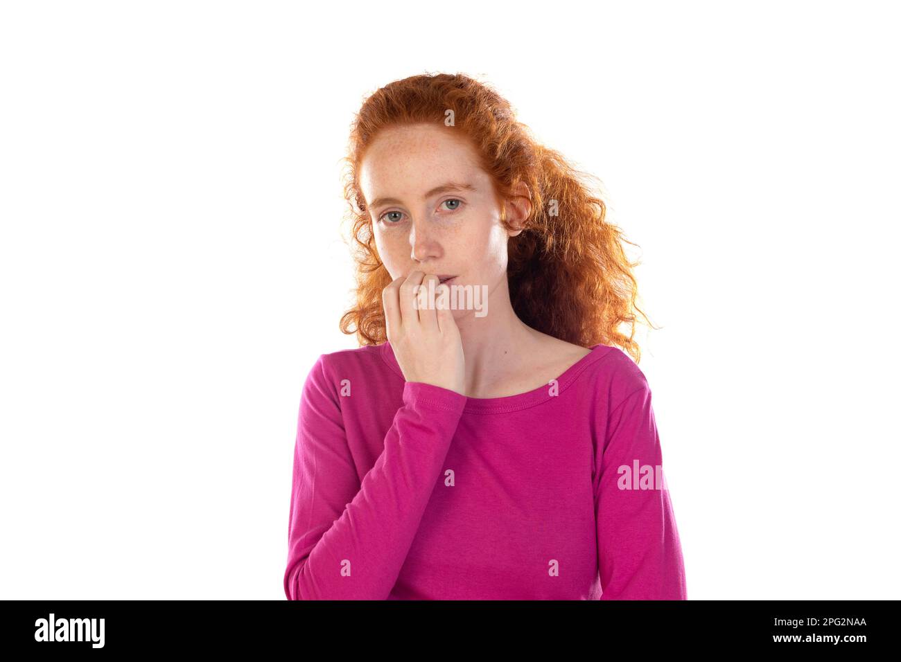 Photo of thoughtful delighted woman, imagines something, has wavy ...