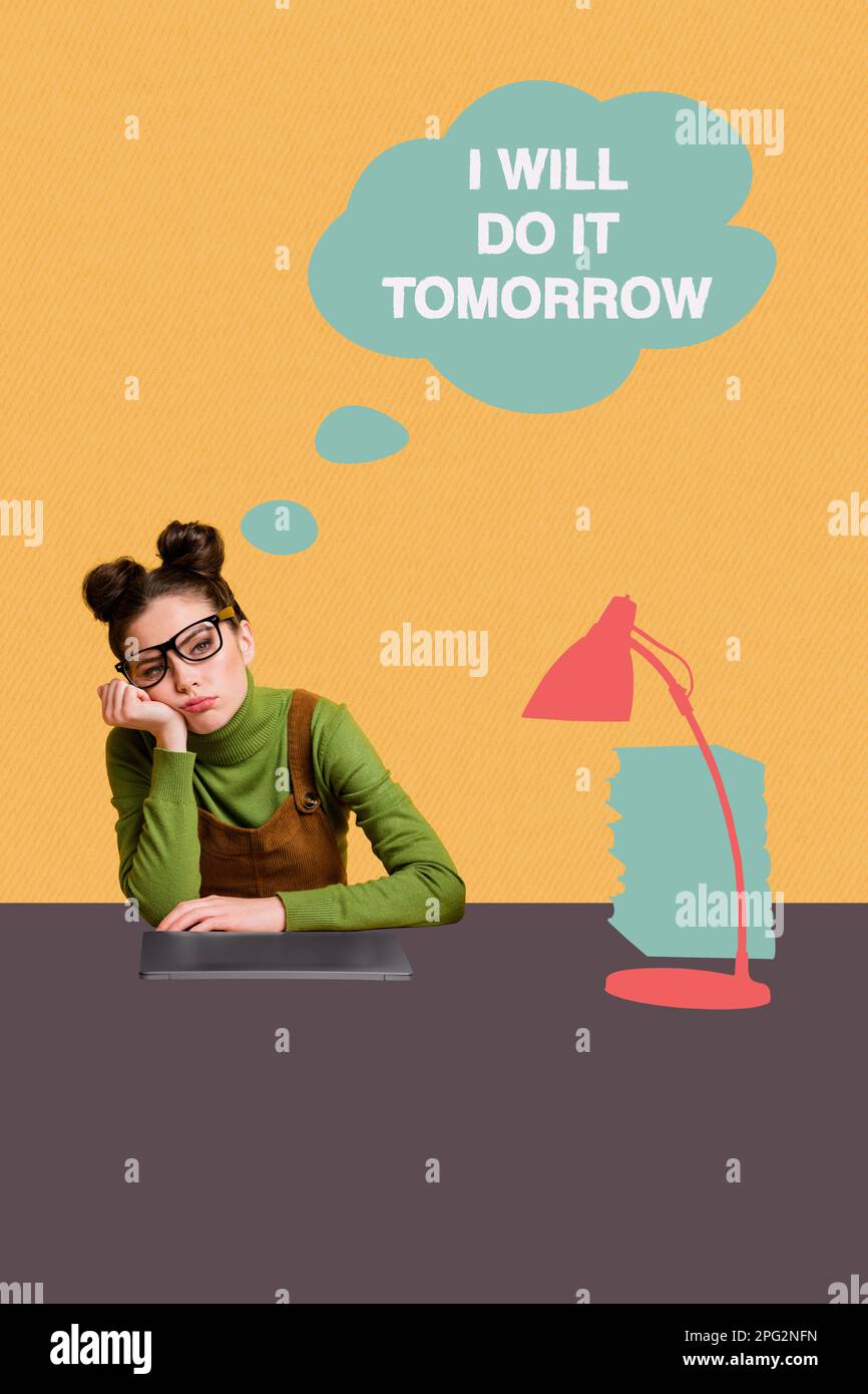 Creative collage artwork of young woman student sitting depressed ...