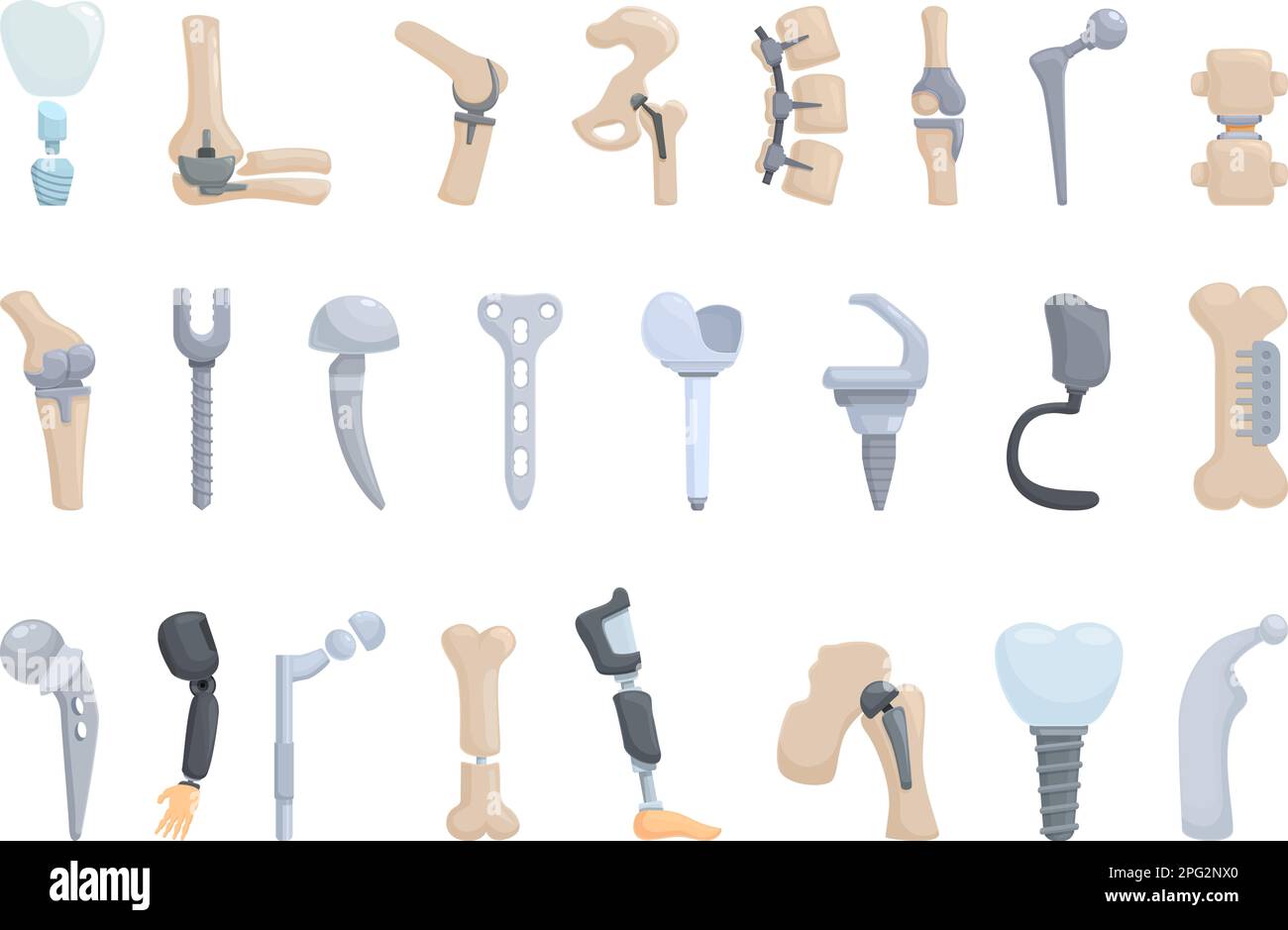 Orthopedic implants icons set cartoon vector. Hip replacement. Surgery ...