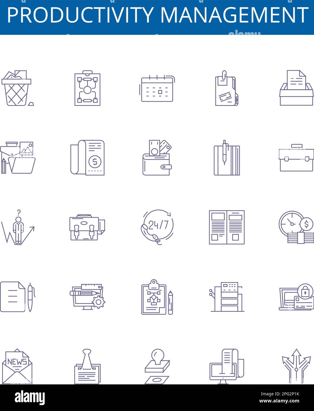 Productivity management line icons signs set. Design collection of Timekeeping, Efficiency ...