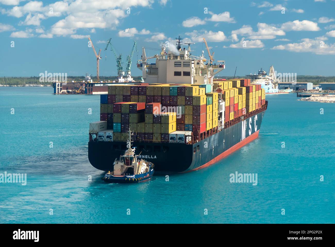 Freeport in the Bahamas: the container ship MSC Ornella entering the ...
