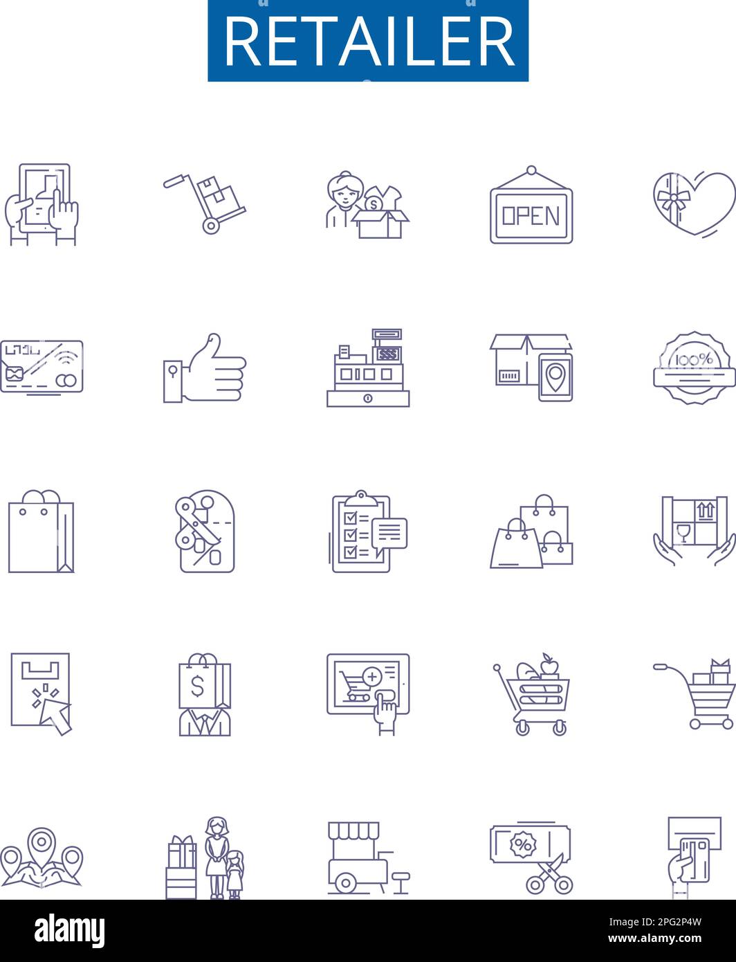 Retailer line icons signs set. Design collection of Merchant, Seller ...