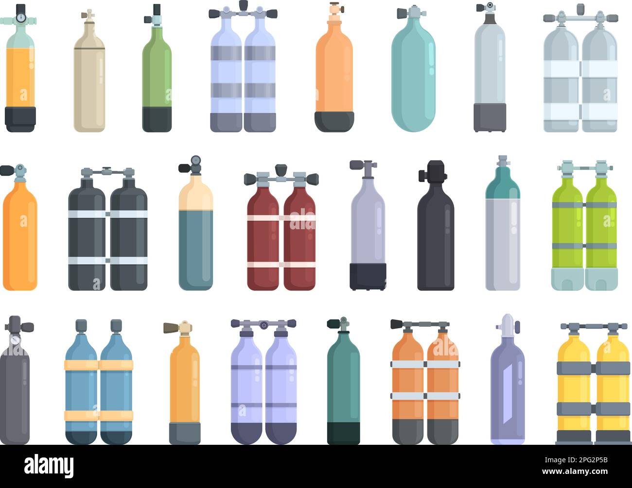 Diving cylinders icons set cartoon vector. Bottle gas. Water oxygen ...
