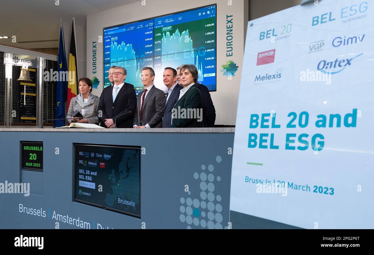 the bell ceremony of the Euronext Brussels Stock Exchange in Brussels ...