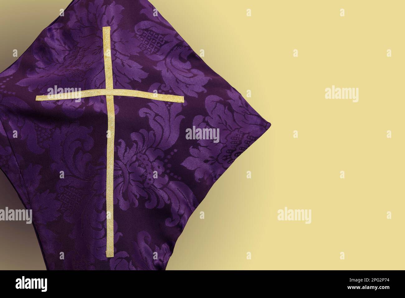 Lent and Holy Week - sacred image covered with purple fabric and symbol ...