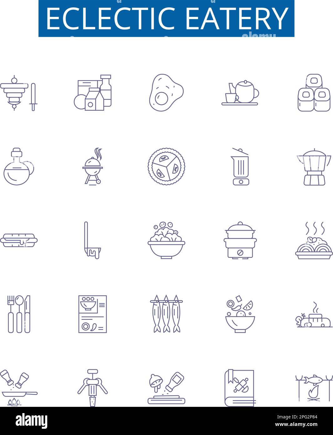 Eclectic eatery line icons signs set. Design collection of Eclectic ...