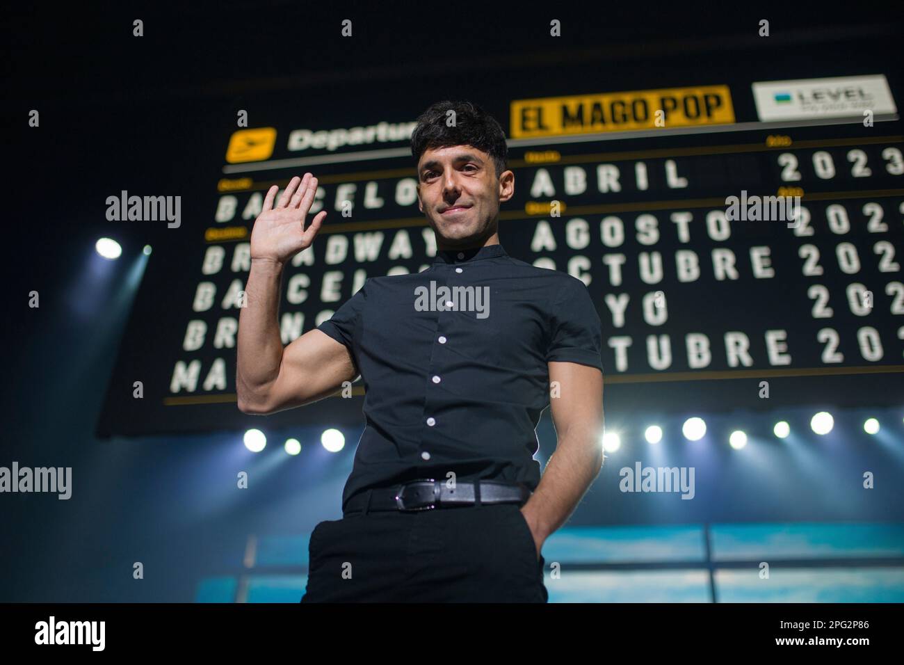 El Mago Pop waves during a press conference at the Victoria Theater on March 20, 2023, in ...