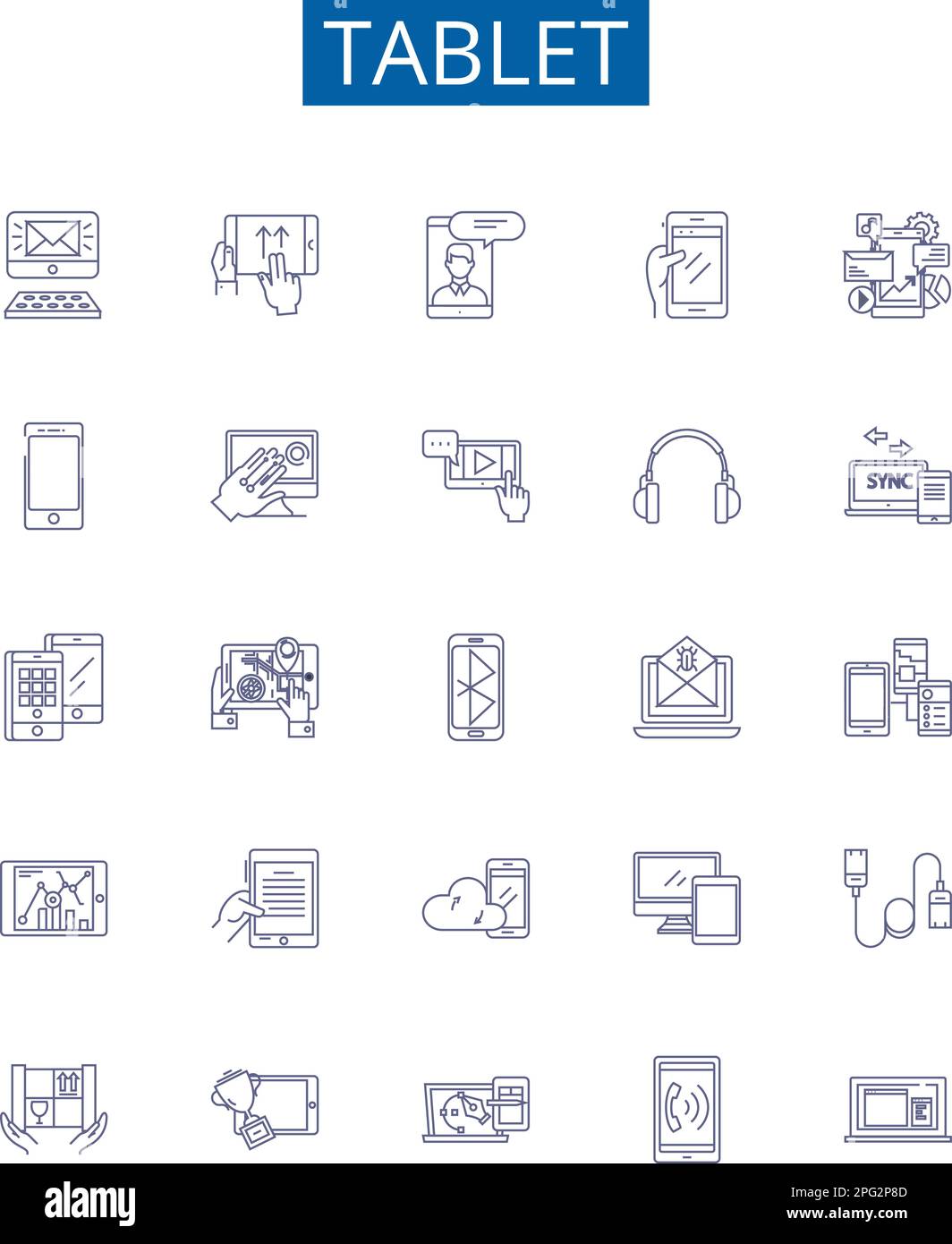 Tablet line icons signs set. Design collection of Tablet, iPad, Android, Samsung, Fire, Windows ...