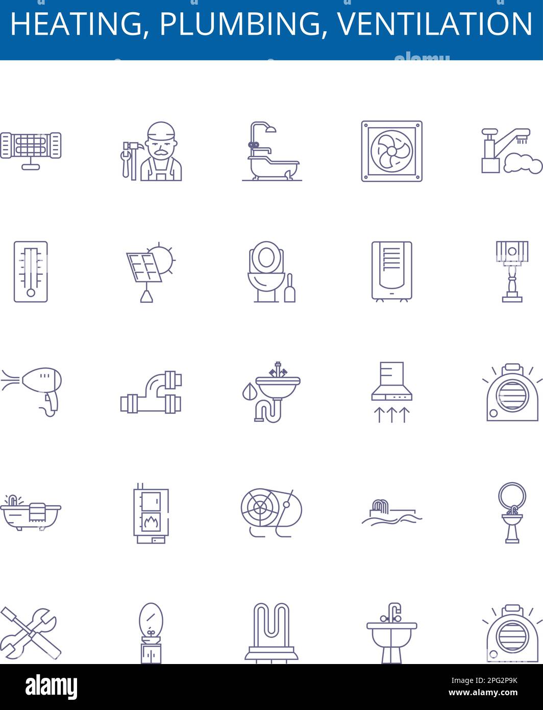 Heating, plumbing, ventilation line icons signs set. Design collection ...