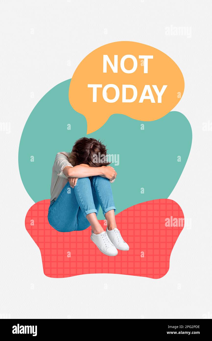 Photo collage concept figurative ad melancholy of young girl sitting ...